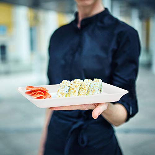 Ubrand i BKGOO Foodservice White Plastic Tray Set of 4 Service Melamine tary for Parties, Coffee Table, Kitchen Size(9"x6.5"x1")