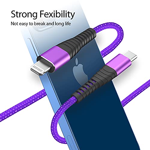 USB C to Lightning Cable(2pack 10ft)-Oliomp (Apple MFi Certified) iPhone Charger Nylon Braided Lightning Cables for iPhone 13/13ProMax/13Mini/12/11 Pro Max/XS/XR/X/8/7/6S/6Plus/5S(Purple and Gray)