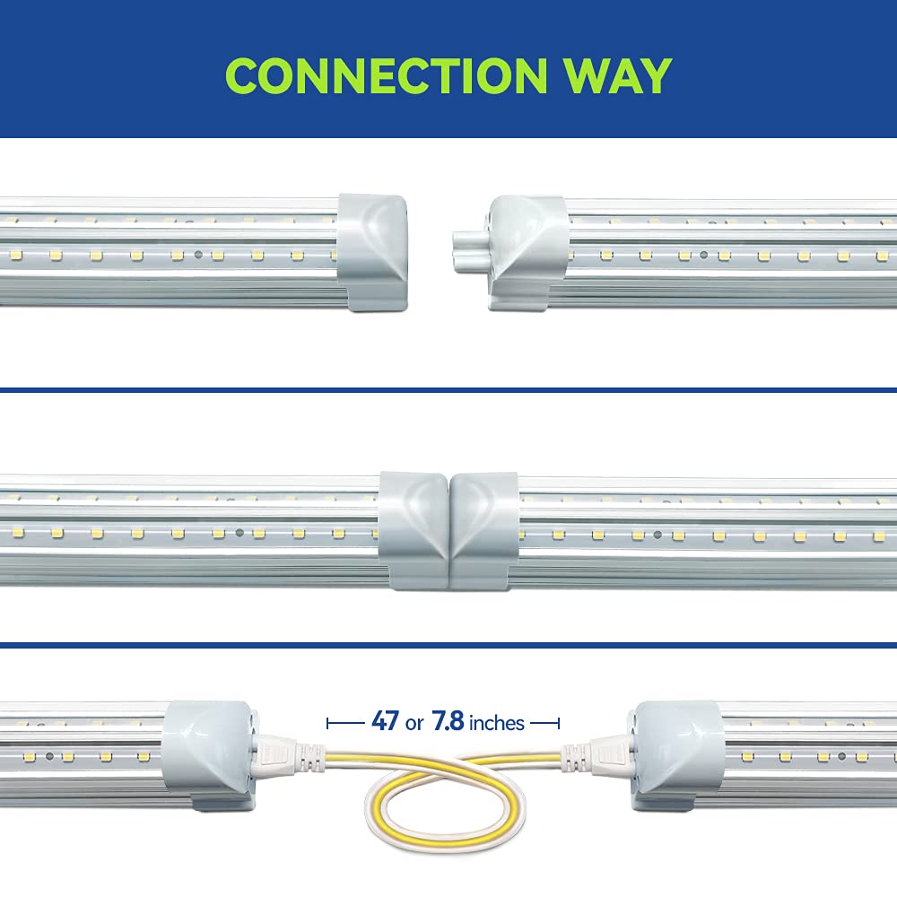Monios-L LED Shop Light 2FT 5000K 20W, T8 V-Shaped 2500lm Daylight,Linkable Utility Ceiling Lights, Garage Lighting, Integrated LEDs Tubes for Workshop, Workbench, Basement, Plug & Play 6-Pack