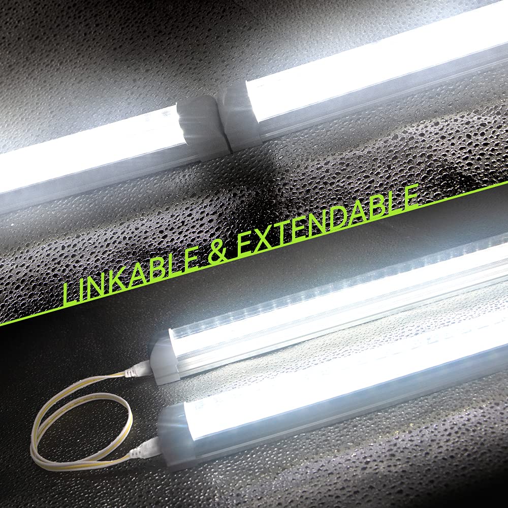 Monios-L LED Shop Light 2FT 5000K 20W, T8 V-Shaped 2500lm Daylight,Linkable Utility Ceiling Lights, Garage Lighting, Integrated LEDs Tubes for Workshop, Workbench, Basement, Plug & Play 6-Pack