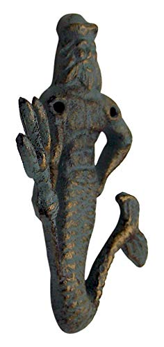 Green Cast Iron King Neptune Wall Hooks, Set of 2, 6.5 Inches