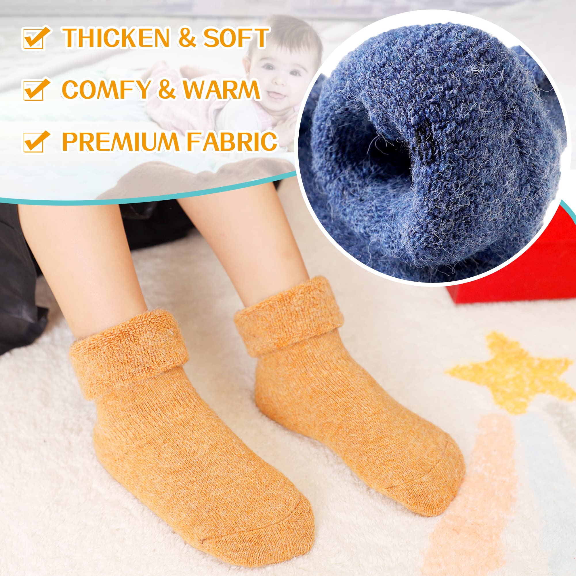 Eyean Baby Wool Grip Sock Soft Winter Warm Thick Non Slip Toddler Boy Girls Crew Socks For Children 6 Pairs (Solid Color, 1-3 Years)