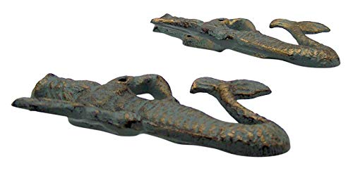 Green Cast Iron King Neptune Wall Hooks, Set of 2, 6.5 Inches