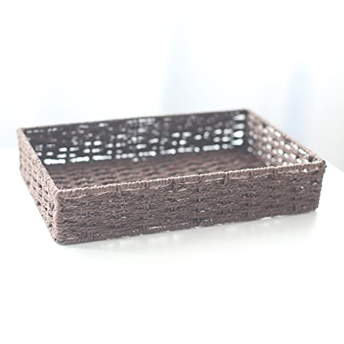 YRJJ Paper Rope Woven Storage Baskets, Delicate Storage Box for Shelves/Bathroom/Kitchen/Living Room/Office Desk/Bedroom. (Cube-Brown)