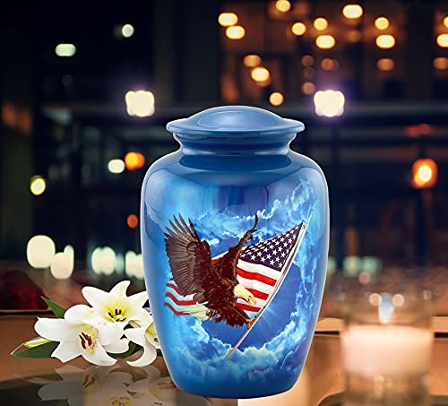 American Glory Urn, American Flag with Eagle Cremation Urn for Ashes, American Flag Soaring Eagle Urn, Patriotic Urn, Adult American Eagle Urn with Velvet Bag (Large)