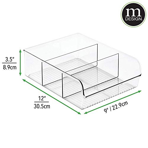 mDesign Kitchen Plastic Storage Organizer Combo Set of 2 Bins - For Kitchen, Pantry, Cabinet, Fridge/Freezer for Organizing Snacks, Produce, Vegetables, Pasta Food, 2 Piece Set - Clear