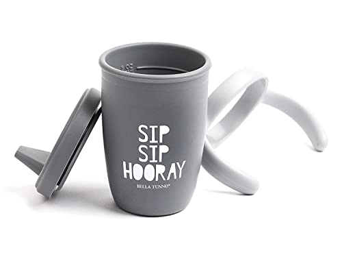 Bella Tunno Happy Sippy Cup – Transition Sippy Cups for Baby 6 Months and Older, Baby and Toddler Sippy Cups with Removable Handles and Non-Toxic, BPA Free Silicone, Sip Sip Hooray, 8 oz