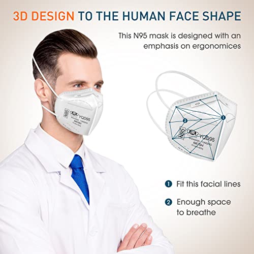 YQ YICHITA N95 Mask NIOSH Approved 20-Pack, Particulate Respirator N95 Face Masks Universal Fit - Individually Wrapped