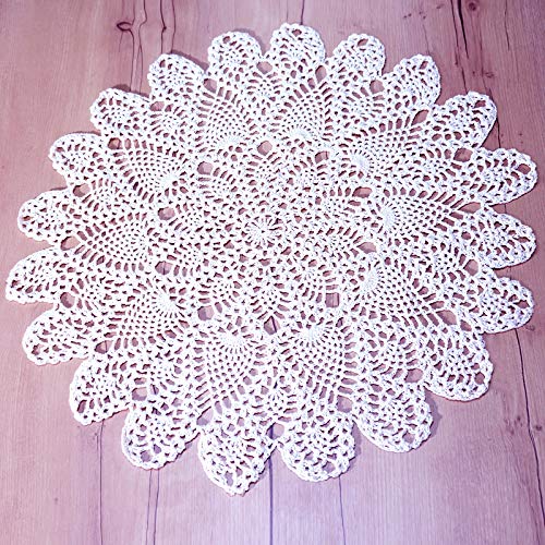 Phantomon 20 Inch Lace Doilies Table Placemats Handmade Crochet Cloth Round Coasters Knitted Doilies for Tables Sofa Cover, 100% Cotton (Beige)