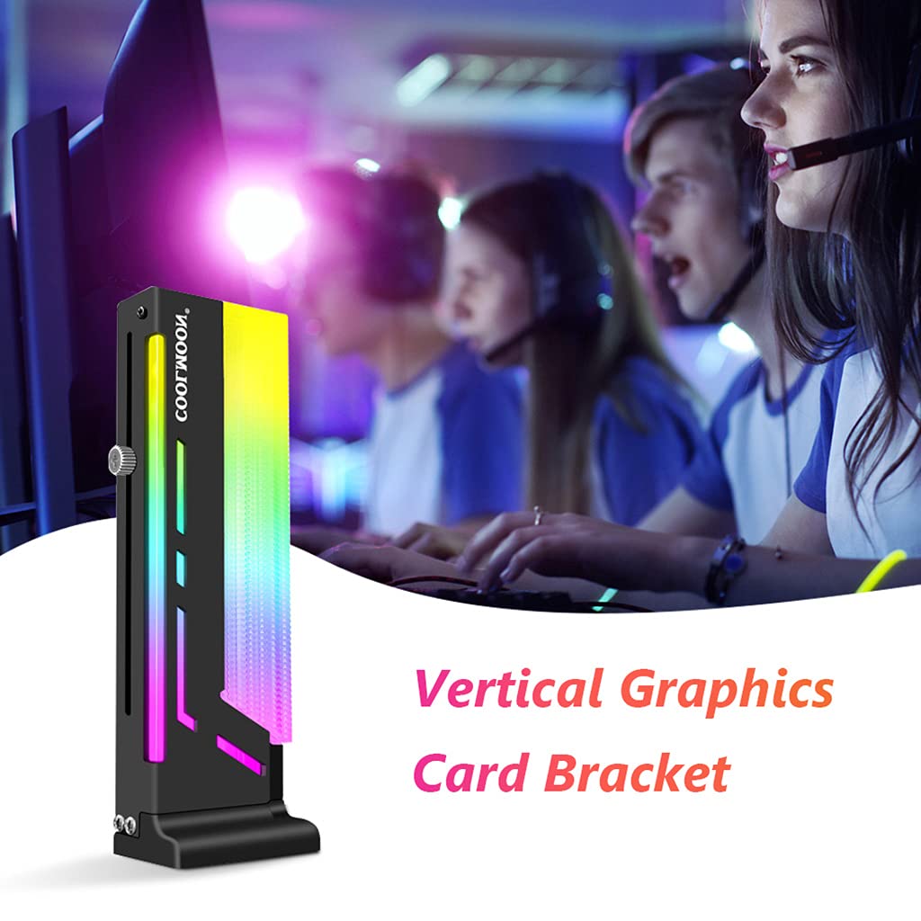 S-YUWEN RGB GPU Holder Coolmoon CM-GH2 Colorful Graphics Card 5V 3 Pin Vertical Support Video Bracket Frame ARGB Sync Jack, Sag Holder/Holster, White, 2.44x1.38x6.89in
