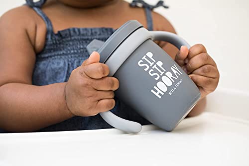 Bella Tunno Happy Sippy Cup – Transition Sippy Cups for Baby 6 Months and Older, Baby and Toddler Sippy Cups with Removable Handles and Non-Toxic, BPA Free Silicone, Sip Sip Hooray, 8 oz