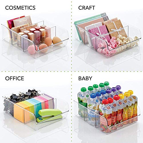 mDesign Kitchen Plastic Storage Organizer Combo Set of 2 Bins - For Kitchen, Pantry, Cabinet, Fridge/Freezer for Organizing Snacks, Produce, Vegetables, Pasta Food, 2 Piece Set - Clear
