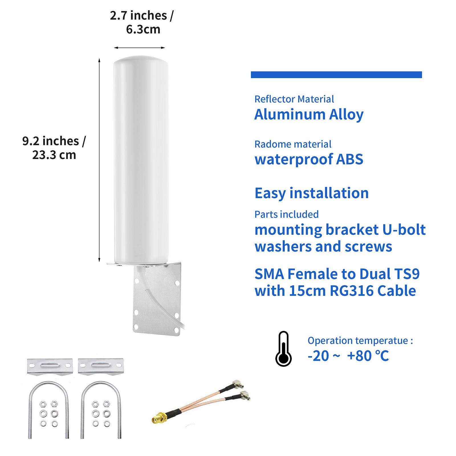 High Gain 10-12dBi External SMA Male/Dual TS9 3G 4G LTE Bracket Mount Long Range Antenna for Netgear Nighthawk M1 MR1100 8800L Mobile Hotpots Router + 26.2 Feet Low Loss KSR240 Extension Cable