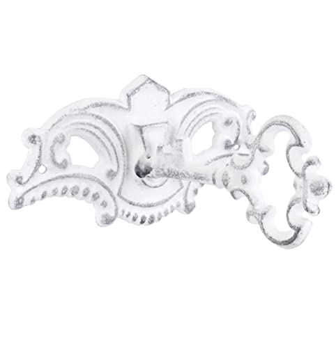 AuldHome Shabby Chic Hooks, Key-Shaped (Set of 4); Lock & Key Style Rustic Wall Hooks for Coats, Towels, Bathroom, Entryway and More
