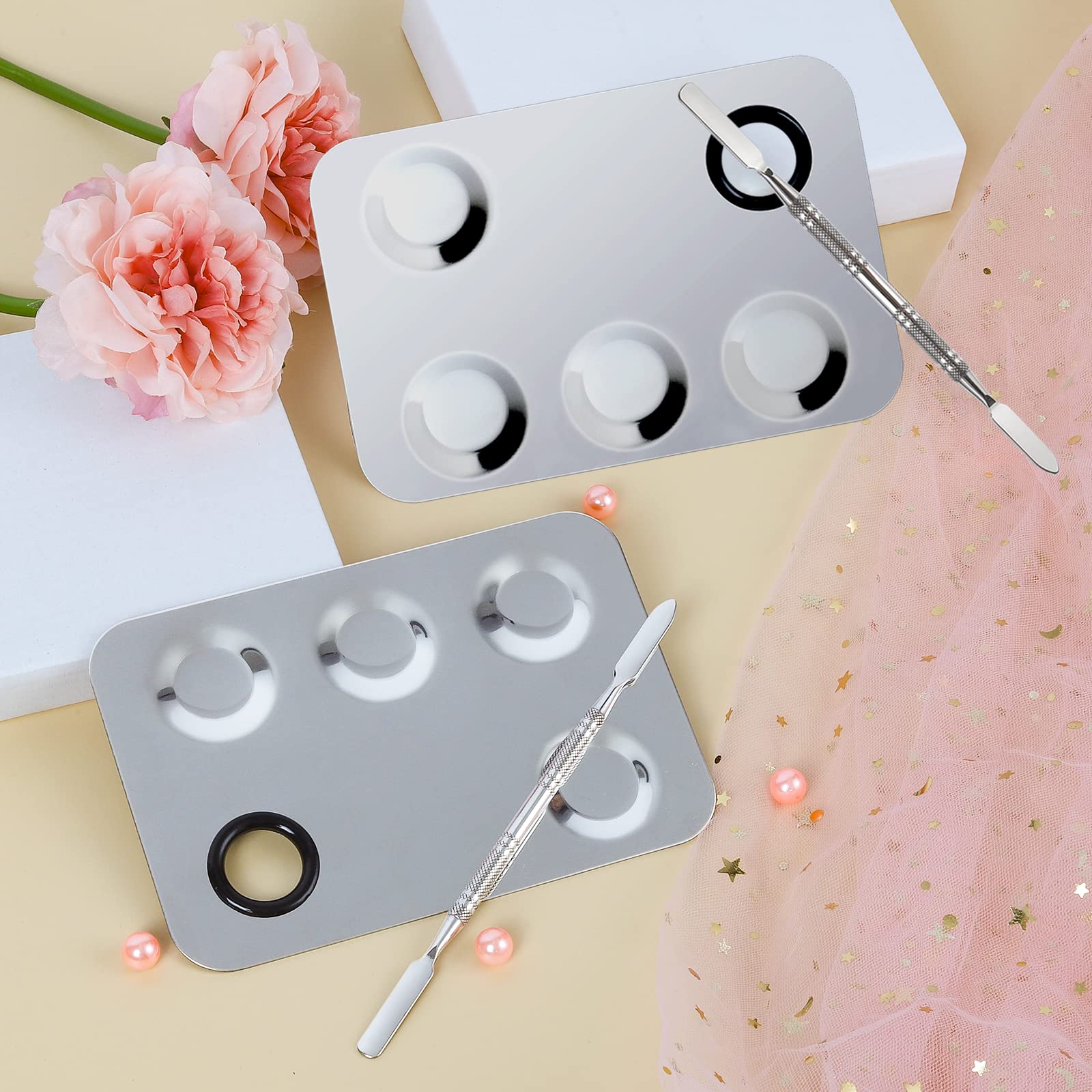 Penugo Upgrade Mixing Makeup Palette, Stainless Steel Cosmetic Palette with Spatula Tool, Nail-art Cosmetic Palette for Mixing Cosmetic and Pigment