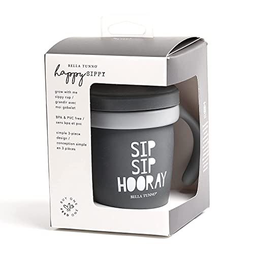 Bella Tunno Happy Sippy Cup – Transition Sippy Cups for Baby 6 Months and Older, Baby and Toddler Sippy Cups with Removable Handles and Non-Toxic, BPA Free Silicone, Sip Sip Hooray, 8 oz