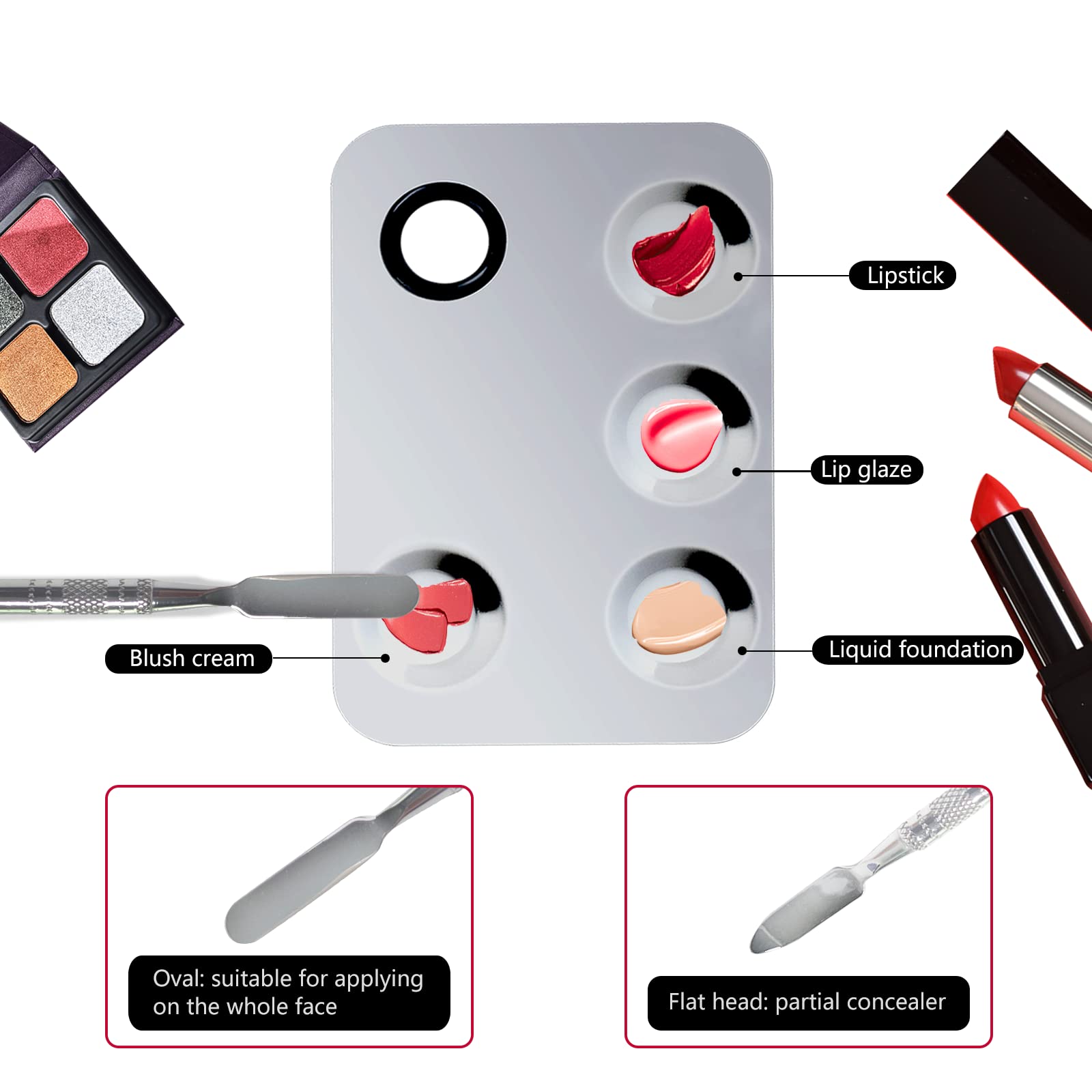 Penugo Upgrade Mixing Makeup Palette, Stainless Steel Cosmetic Palette with Spatula Tool, Nail-art Cosmetic Palette for Mixing Cosmetic and Pigment