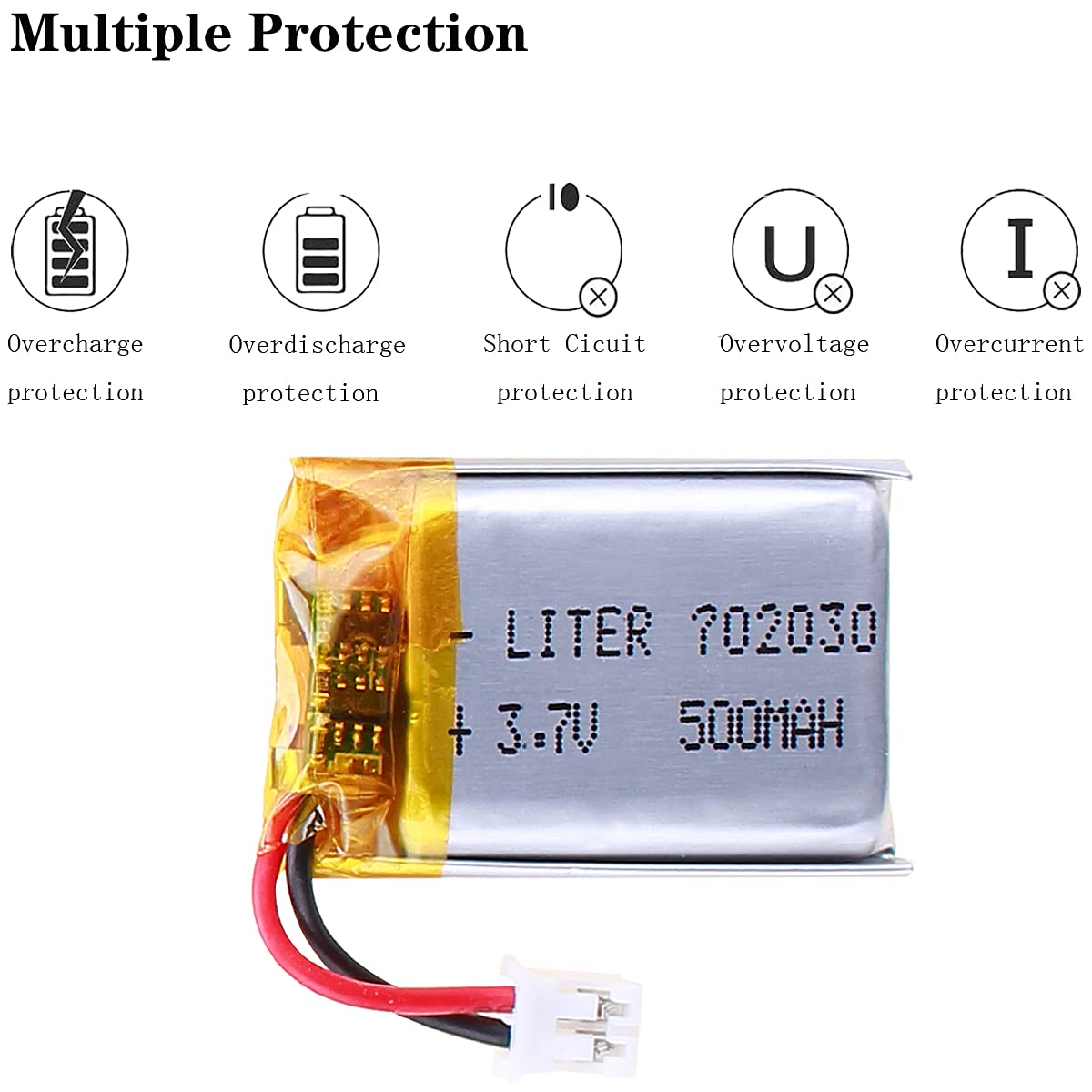 Liter energybattery 3.7V Lipo Battery 500mAh Rechargeable Lithium ion Polymer Battery 702030 Lithium Polymer ion Battery with JST Connector
