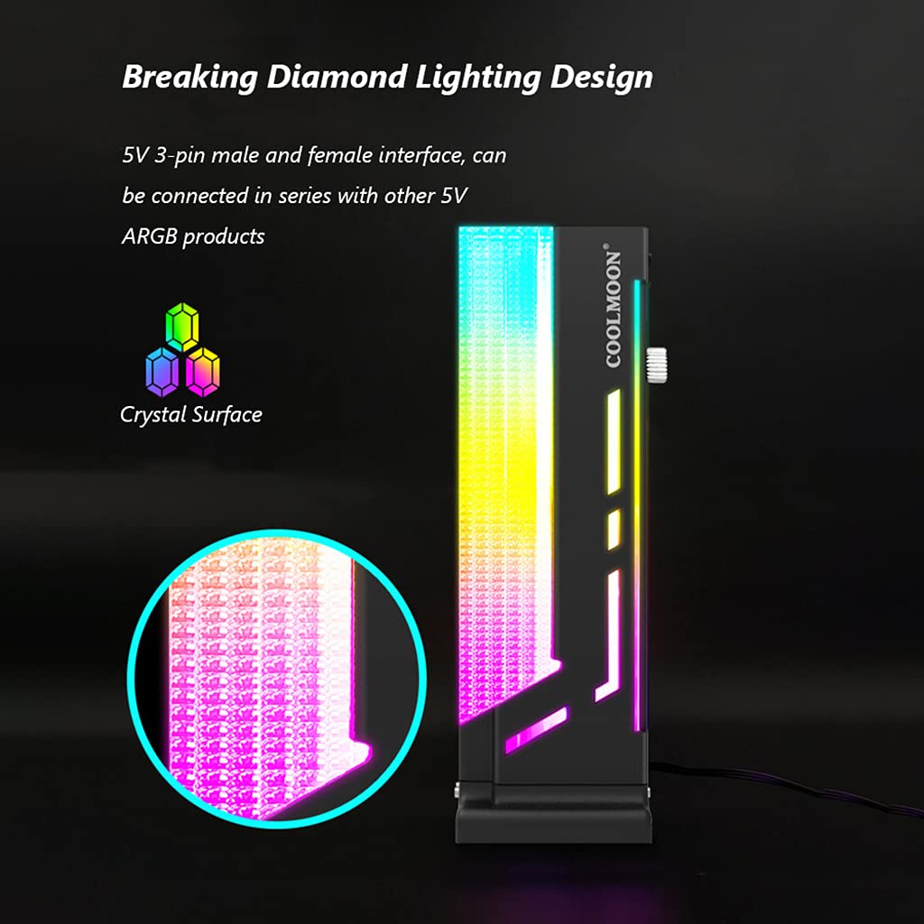 S-YUWEN RGB GPU Holder Coolmoon CM-GH2 Colorful Graphics Card 5V 3 Pin Vertical Support Video Bracket Frame ARGB Sync Jack, Sag Holder/Holster, White, 2.44x1.38x6.89in