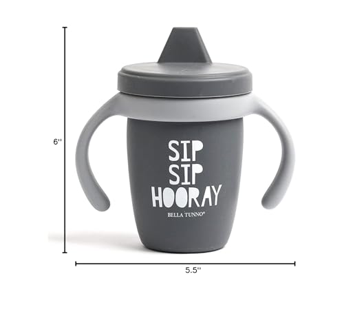 Bella Tunno Happy Sippy Cup – Transition Sippy Cups for Baby 6 Months and Older, Baby and Toddler Sippy Cups with Removable Handles and Non-Toxic, BPA Free Silicone, Sip Sip Hooray, 8 oz
