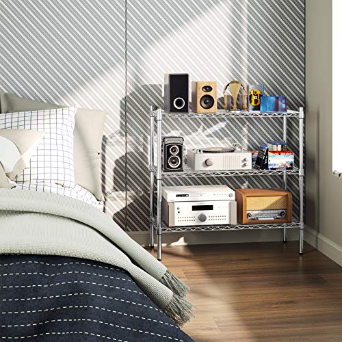 Auslar 3-Shelf Storage Wire Shelves Heavy Duty 3 Tiers Standing Shelving Units Adjustable Metal Organizer Wire Rack, Chrome