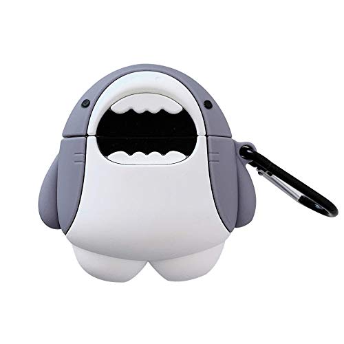 BONICI Protective Case for Huawei Freebuds 3, Creative Funny Cute Big Mouth Jumping Grey Shark Baby Soft TPU Silicone Rubber Earbud Earphone Rechargeable Cover Case Strong Protection +Hook