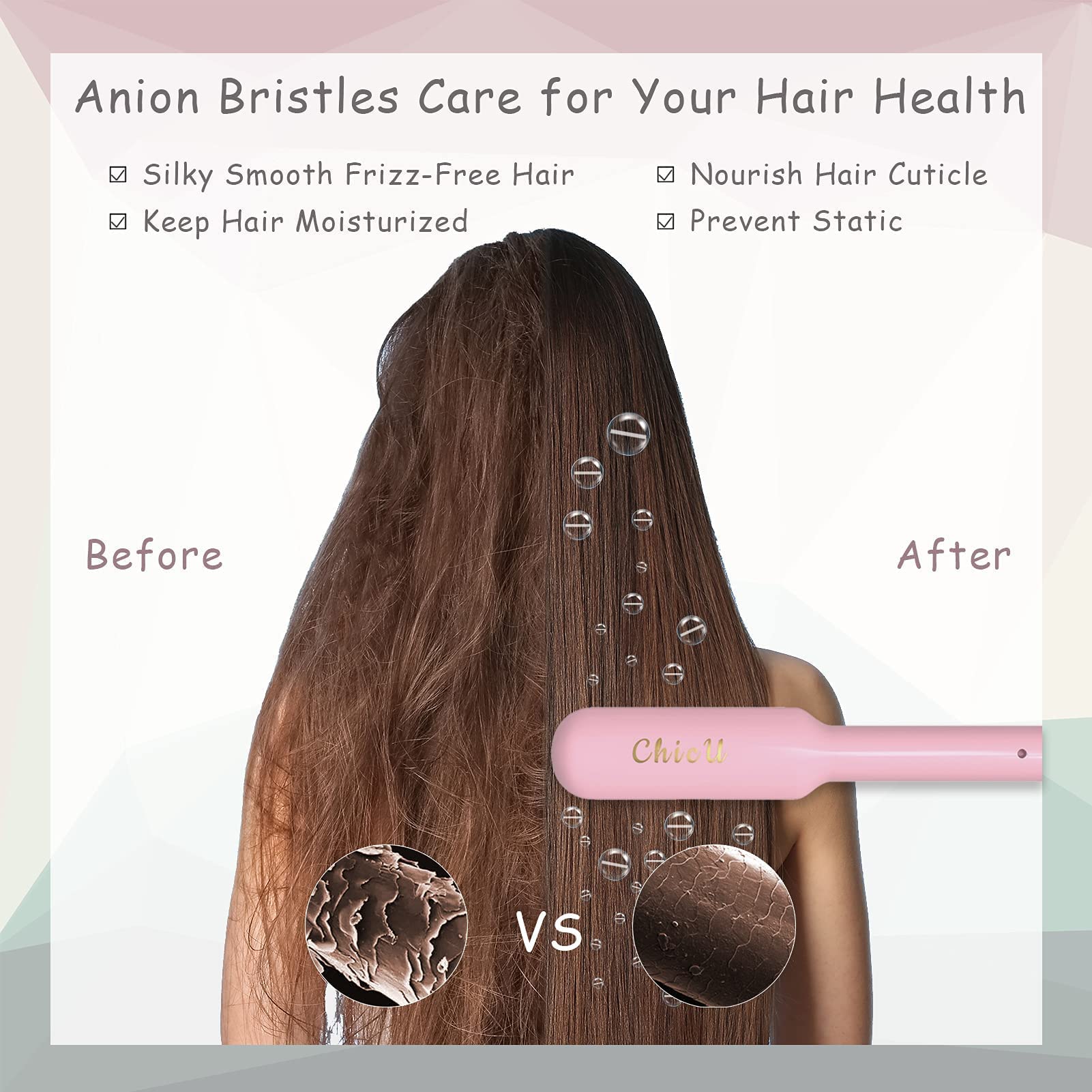 ChicU Hair Straightener Brush Ceramic Heated Styling Appliance Hot Comb for Women Plancha Cabello with Anti-Scald Auto-Off 20S Fast Heating 17 Temp Settings