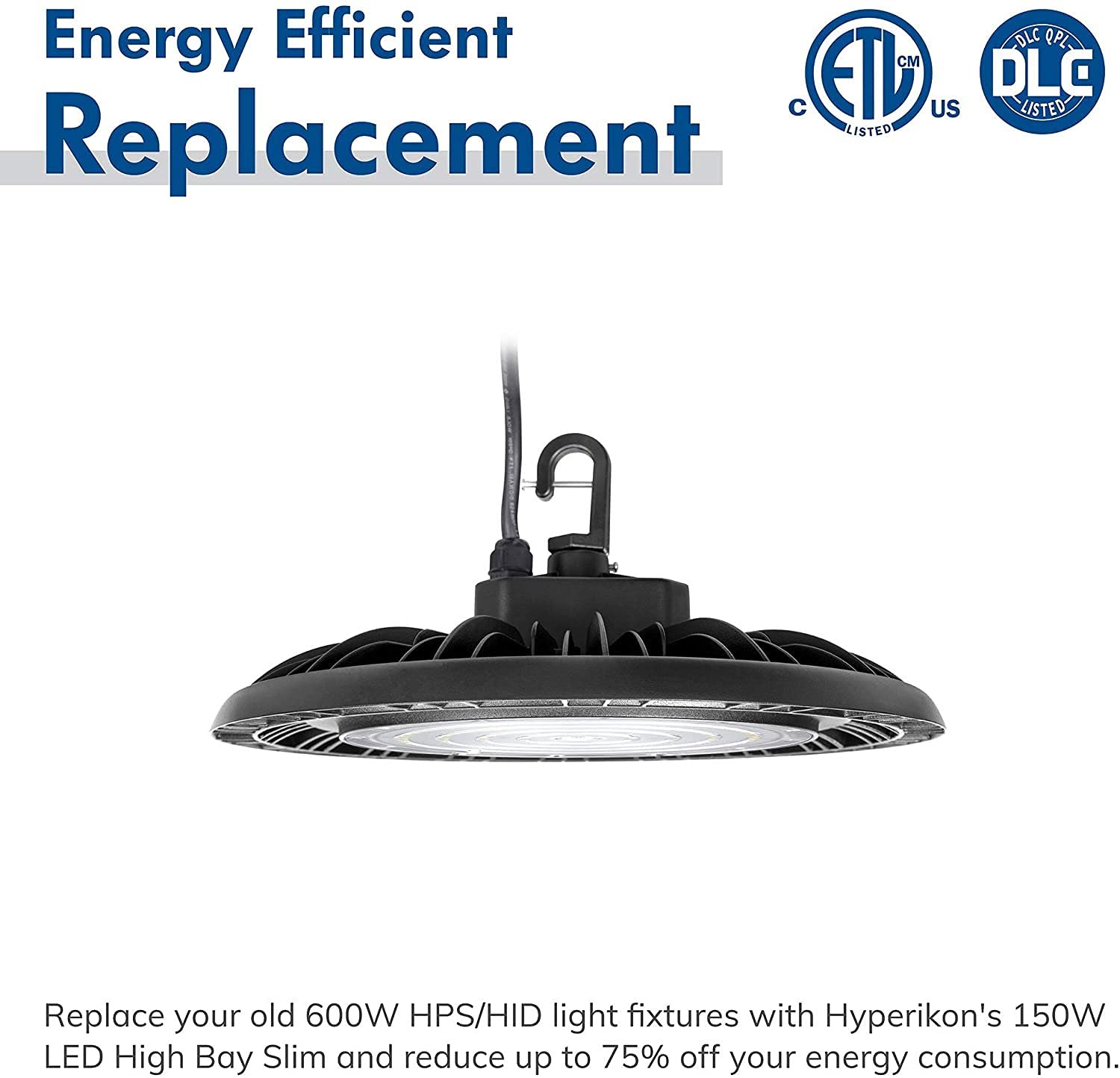 Hyperikon UFO LED High Bay Light 150W (600 Watt Replacement), Shop and Warehouse Area Lighting, DLC, 2 Pack