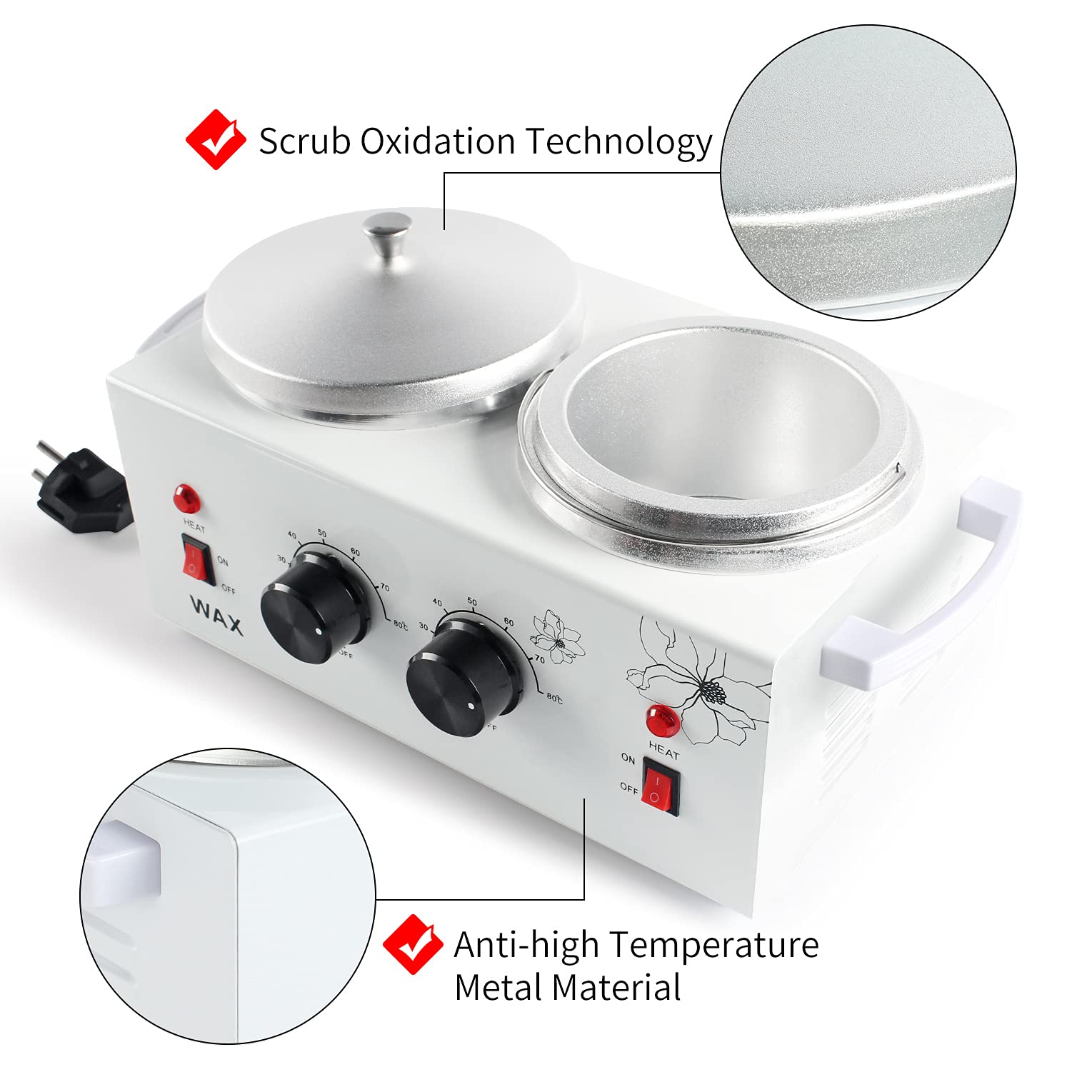 Electric Double Wax Warmer Professional Aluminum Hair Removal Wax Heater with Wax Applicator Sticks Hard Wax Beads Melter Waxing Set Pot