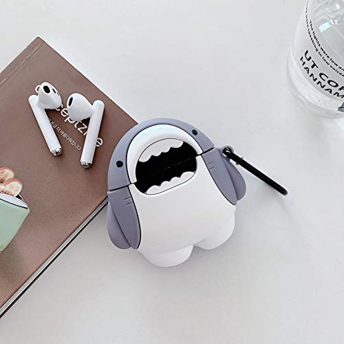 BONICI Protective Case for Huawei Freebuds 3, Creative Funny Cute Big Mouth Jumping Grey Shark Baby Soft TPU Silicone Rubber Earbud Earphone Rechargeable Cover Case Strong Protection +Hook