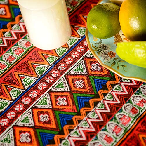 SUTAVIA Pompom Tassel Tablecloth for Bohemian Rectangle Table Covers,Wrinkle Free Linen Bohemian Style Design Table Cloth for for Dining Room, Tabletop Decoration (Red, 60"x84")