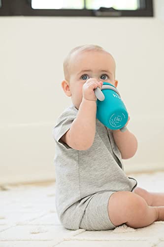 Bella Tunno Happy Sippy Cup – Transition Sippy Cups for Baby 6 Months and Older, Baby and Toddler Sippy Cups with Removable Handles and Non-Toxic, BPA Free Silicone, Tiny Human, 8 oz