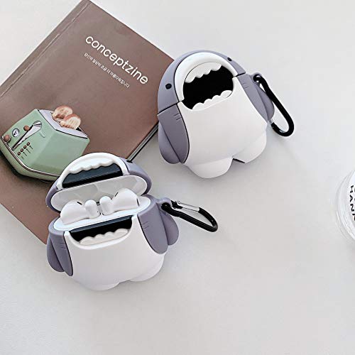 BONICI Protective Case for Huawei Freebuds 3, Creative Funny Cute Big Mouth Jumping Grey Shark Baby Soft TPU Silicone Rubber Earbud Earphone Rechargeable Cover Case Strong Protection +Hook