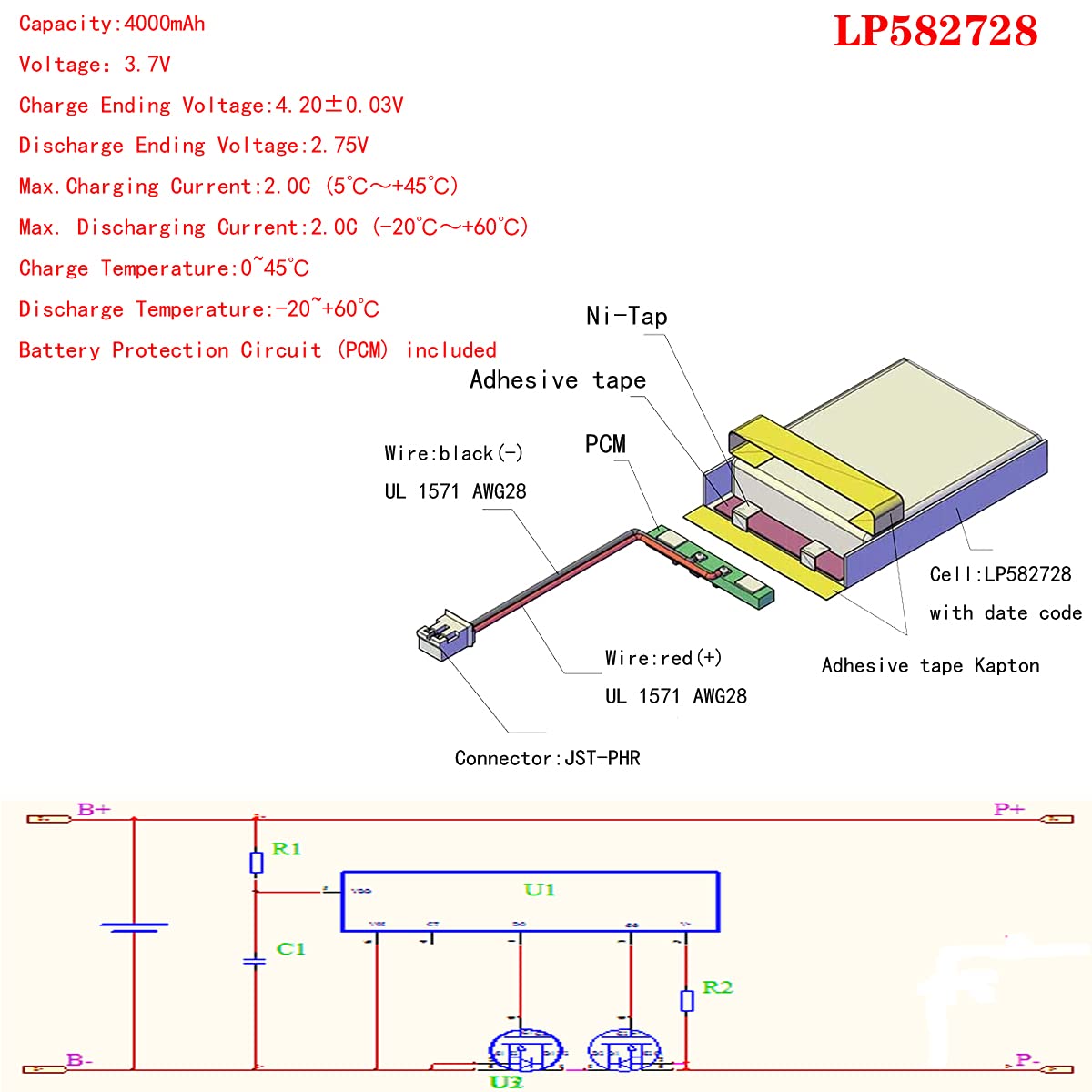 Liter energybattery 3.7V Lipo Battery 400mAh Rechargeable Lithium ion Polymer Battery 582728 Lithium Polymer ion Battery with JST Connector