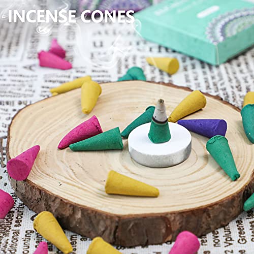 Incense Cones, Assorted Scented Incense Cones with Holder, Incense Gift Set for Mothers Day, Rose, Sage, Lavender, Violet, Cinnamon, Eucalyptus, Sandalwood, Rain Forest, 120 Cones Total