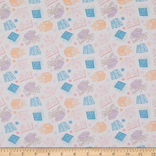 Camelot Fabrics Literary Books are Magic Fabric, White Yard