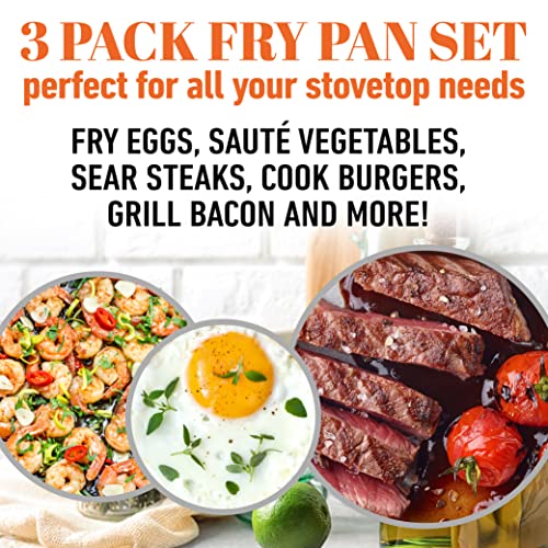 Gotham Steel Hard Anodized 8” 10” & 12” Premium Chef’s Skillet Set, with Ultimate Nonstick Ceramic & Titanium Coating, Oven and Dishwasher Safe, Brown, Large