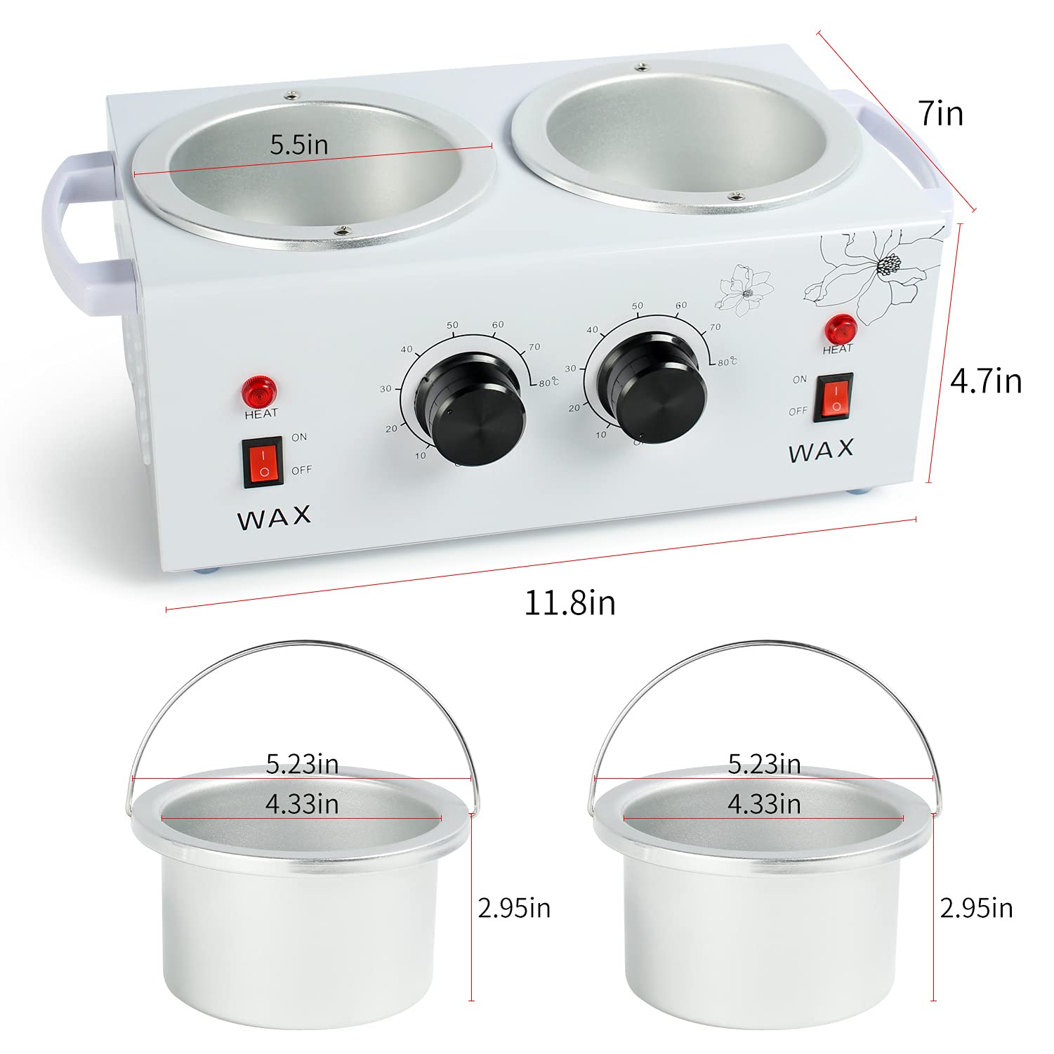 Electric Double Wax Warmer Professional Aluminum Hair Removal Wax Heater with Wax Applicator Sticks Hard Wax Beads Melter Waxing Set Pot