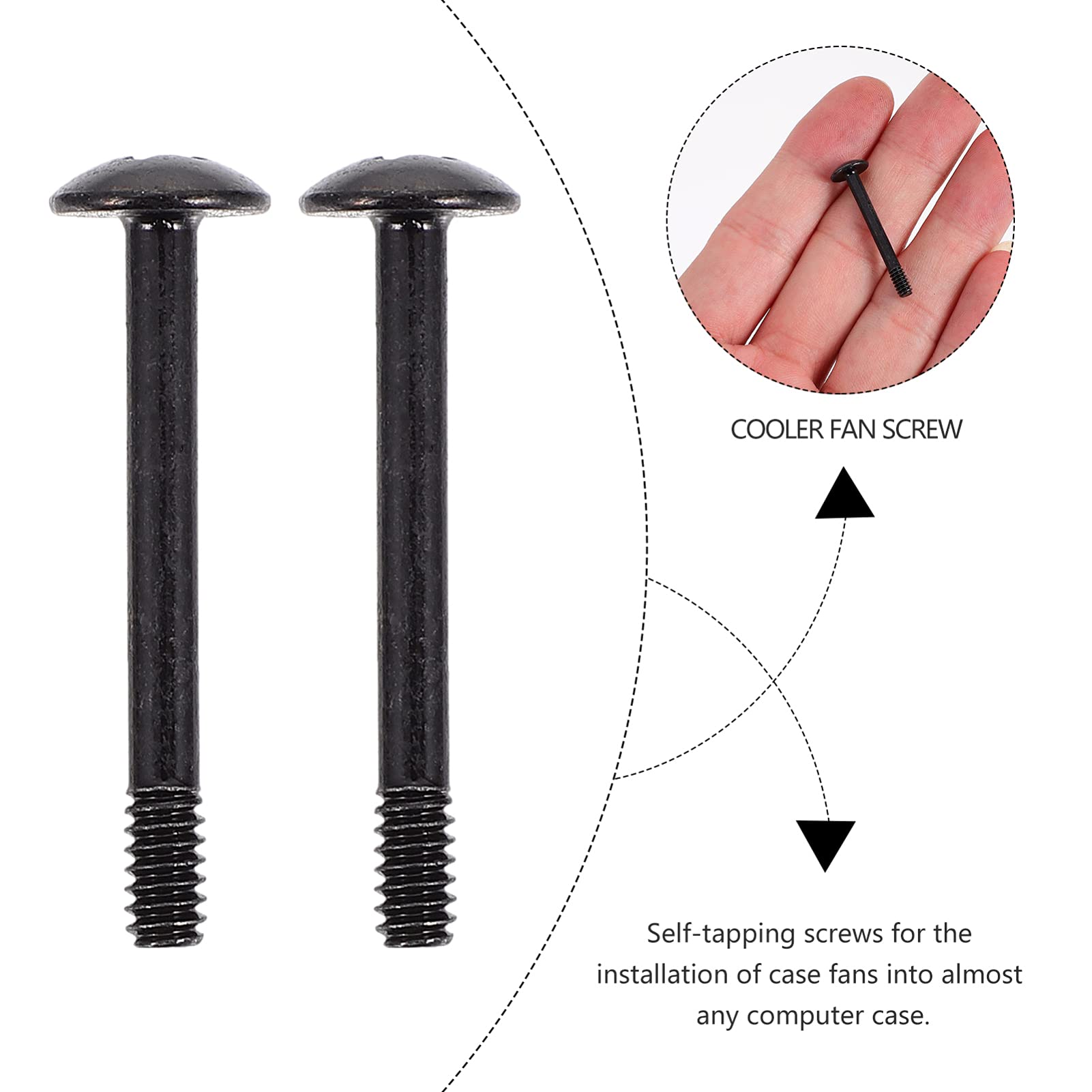 Radiator Screws, 50pcs Computer Case PC Fan Screws Black, Round Head Tapping Screw Long Screws 30mm