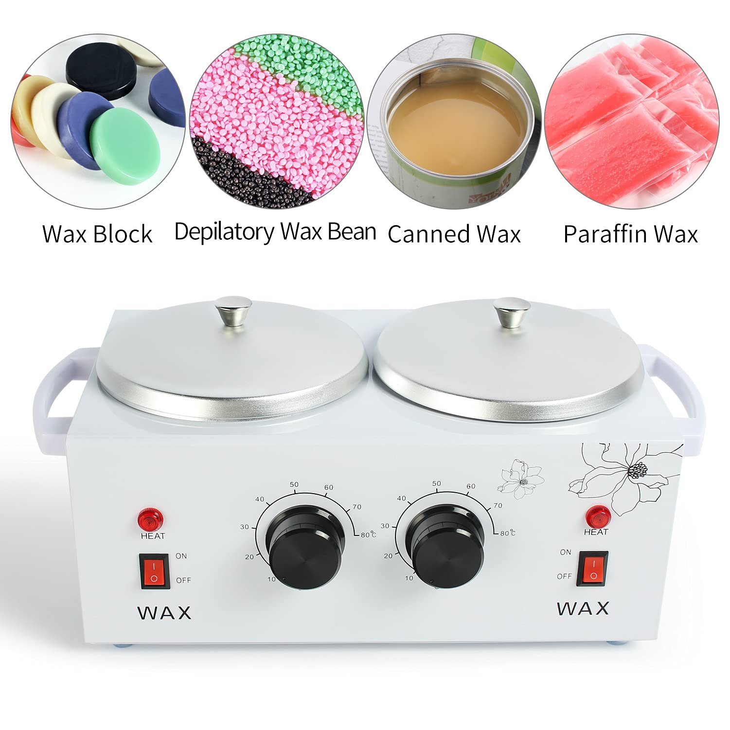 Electric Double Wax Warmer Professional Aluminum Hair Removal Wax Heater with Wax Applicator Sticks Hard Wax Beads Melter Waxing Set Pot