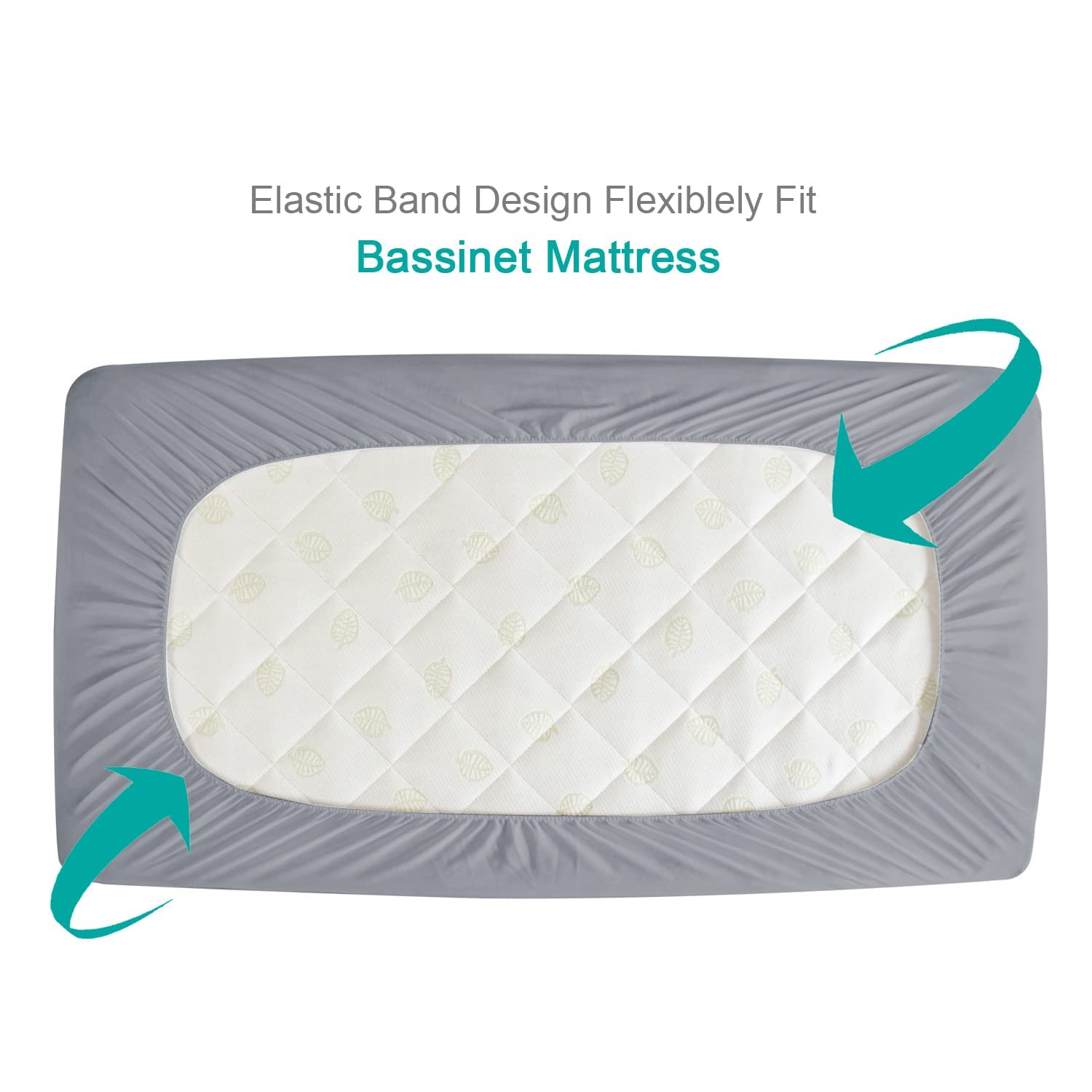Bassinet Mattress Pad Cover Waterproof, Quilted Mattress Protector Sheets Fits All Mainstream Bassinet - Rectangle, Oval, Hourglass, 2 Pack, Ultra Soft Breathable, Grey and White