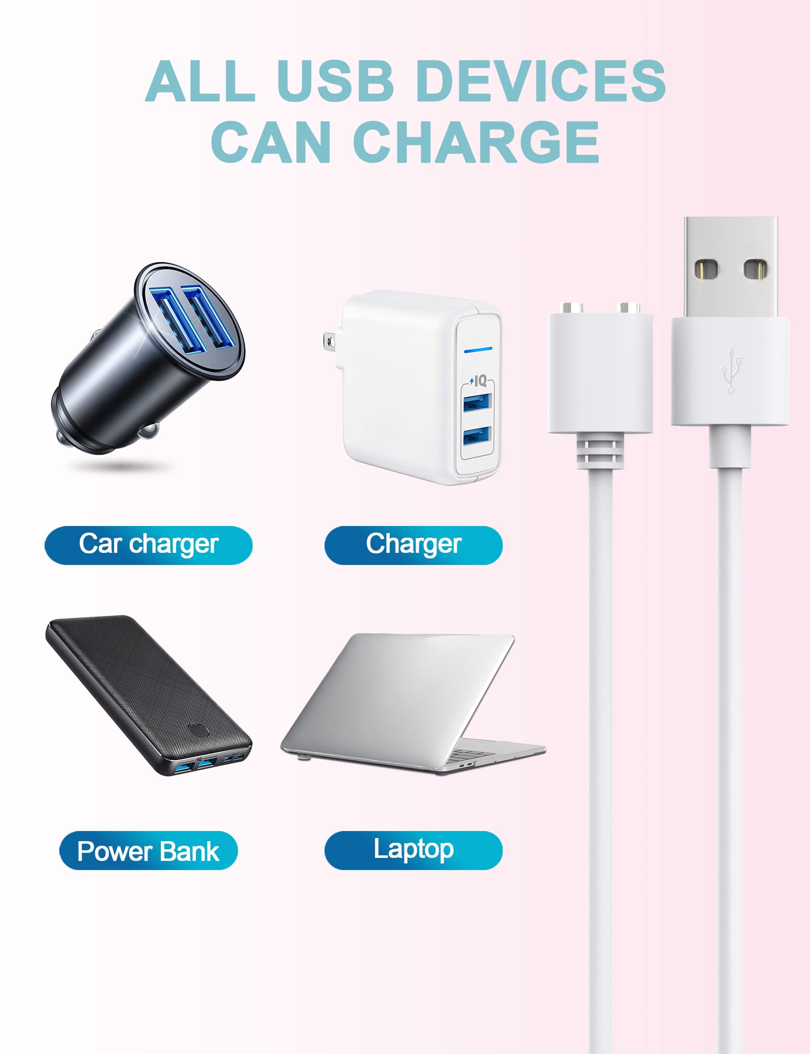 Bicmice 2.6Ft Magnetic USB DC Charger Cable Replacement Charging Cord-(7mm/0.27in)