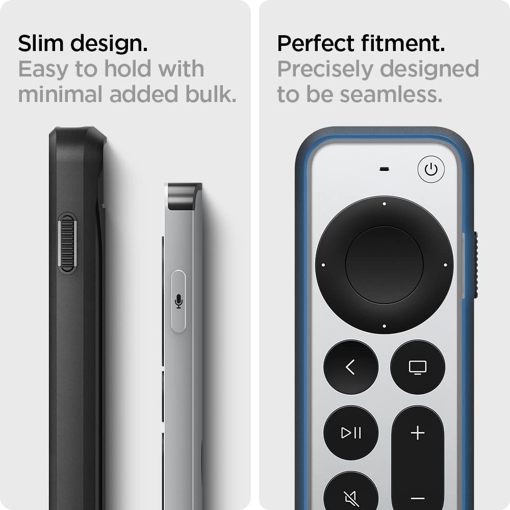 Spigen Rugged Armor Designed for Apple TV 4K 2021/2022 Siri Remote Case Cover with Shockproof Magnetic Technology and Wrist Strap (Metal Plate and Magnetic Included) - Black