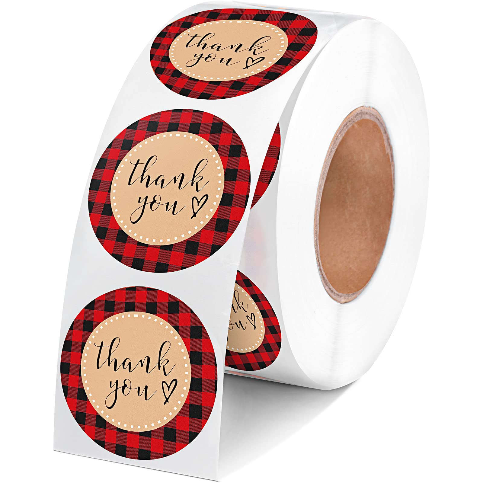 Clabby 800 Pieces Christmas Thank You 1.5 Round Kraft Buffalo Stickers Plaid Holiday Thank You Red and Black Thank You Tags for Party Christmas Sealing Wedding Gift Cards Stickers