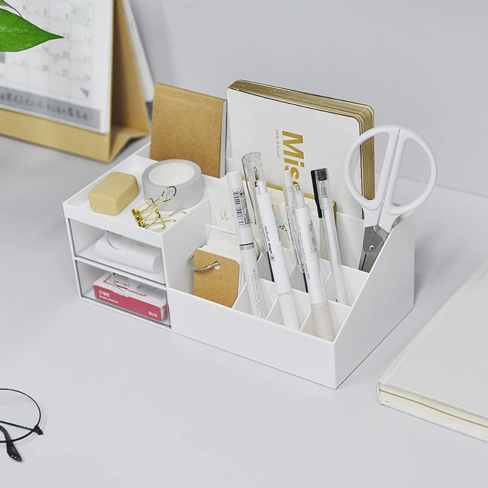 ICCGBHGO Cosmetic Organizer, Makeup Skincare Small Vanity Desk Accessories Dresser Countertop Beauty Organizer Holder Storage Case Display Box with Drawer for Bathroom Office Supplies White.