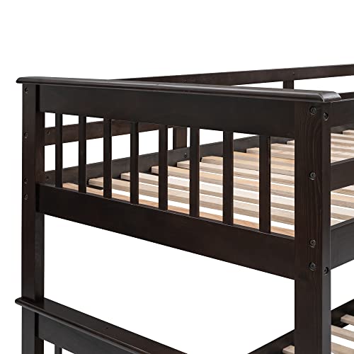 MERITLINE Twin Over Full Bunk Bed with Stairs, Wood Bunk Bed Frame with Storage Drawers and Shelves, No Box Spring Needed (Espresso)
