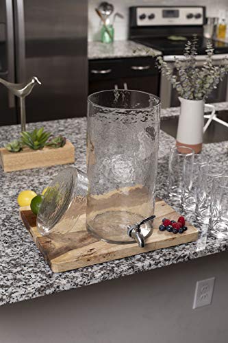 BIRDROCK HOME 1.5 Gallon Beverage Dispenser with Lid - Hammered Glass - Stainless Steel Spigot - Decorative Round Jar for Drinks - Lemonade Sangria Tea Water Drink Jar Jug - Home Parties