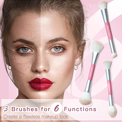 Makeup Brush Duo End Foundation Brush Contour Powder Face Makeup Brushes For Blending Liquid Powder,Concealer,Blush Brush, Highlighter Contour Brush Powder Synthetic Cosmetic Tools