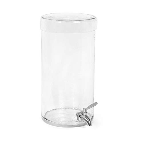 BIRDROCK HOME 1.5 Gallon Beverage Dispenser with Lid - Hammered Glass - Stainless Steel Spigot - Decorative Round Jar for Drinks - Lemonade Sangria Tea Water Drink Jar Jug - Home Parties