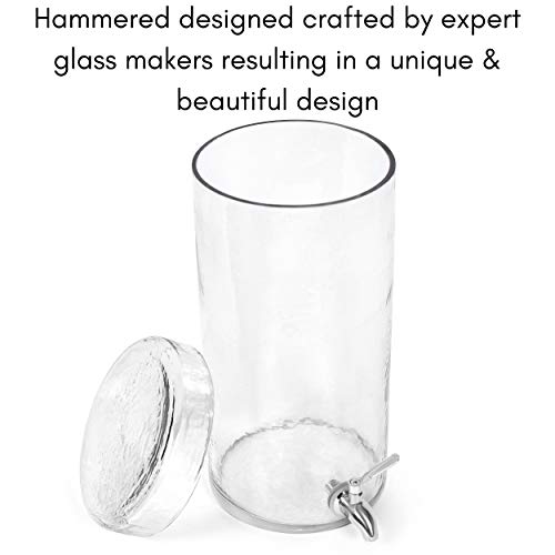 BIRDROCK HOME 1.5 Gallon Beverage Dispenser with Lid - Hammered Glass - Stainless Steel Spigot - Decorative Round Jar for Drinks - Lemonade Sangria Tea Water Drink Jar Jug - Home Parties